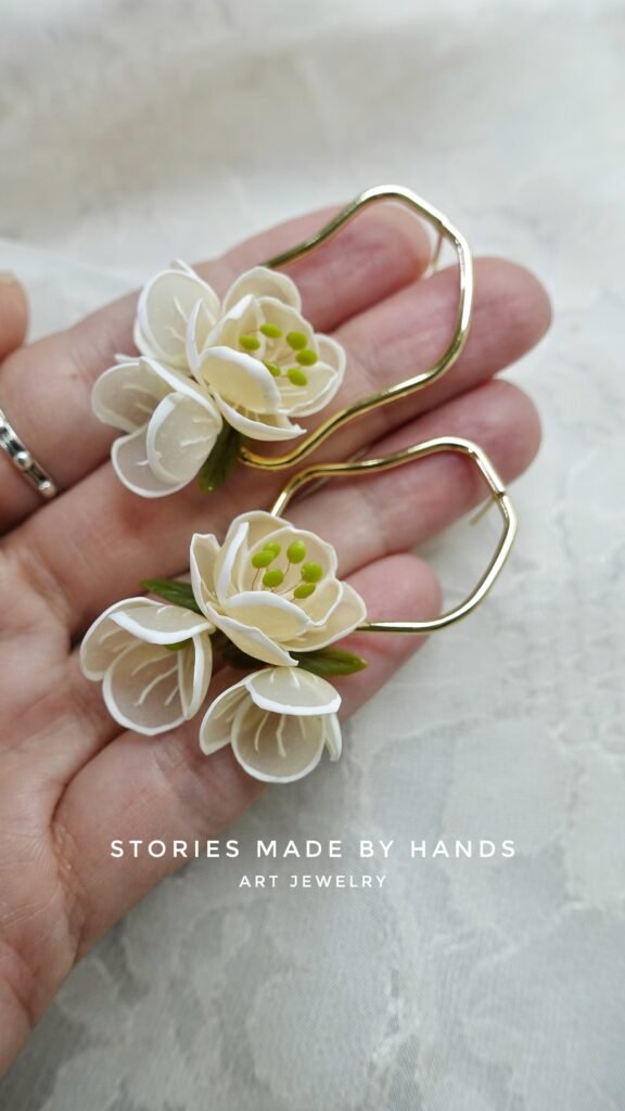 Spring Flowers Earrings Handmade Polymer Clay Cream Flowers Earrings ...